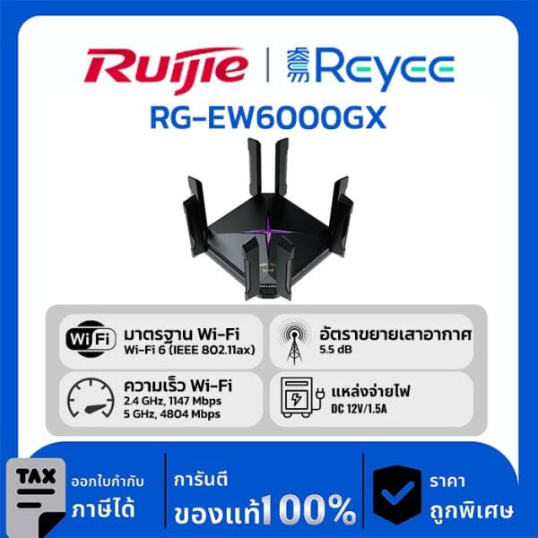 Ruijie / Reyee เราเตอร์ Mesh Wi-Fi 6 รุ่น RG-EW6000GX 6000M พร้อมพอร์ต ...